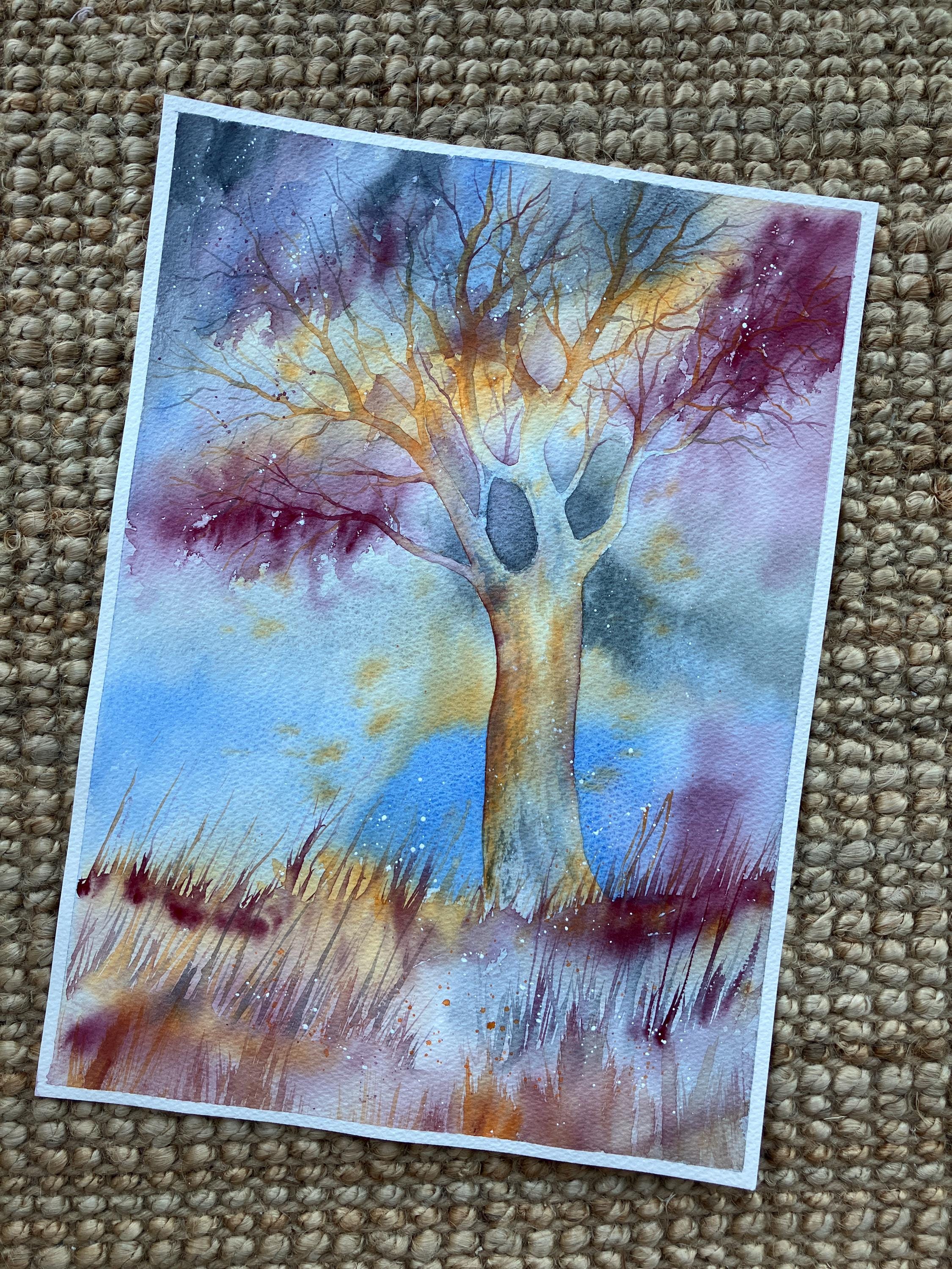 Original Watercolor Painting of a Dreamy Colorful Tree, Dreamy ...