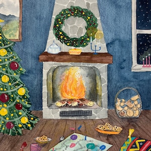 Original Christmas Illustration, Mixed Media, Watercolor, Pencils ...