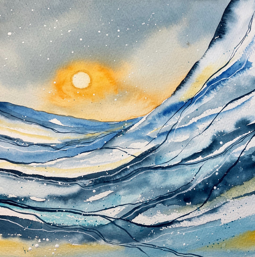 Original Abstract Watercolor Painting, Winter Landscape, Snowy Abstract ...
