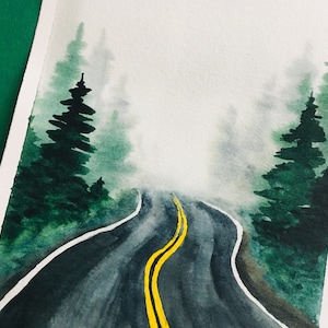 Original Waterolor Painting of a Winding Road Disappearing in the Fog ...