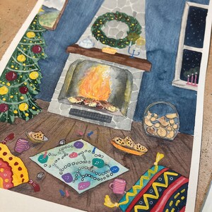 Original Christmas Illustration, Mixed Media, Watercolor, Pencils ...