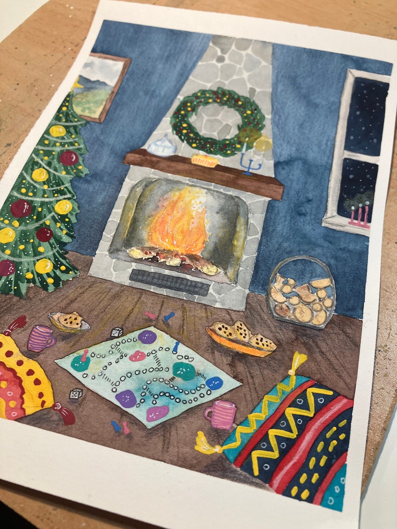 Original Christmas Illustration, Mixed Media, Watercolor, Pencils ...