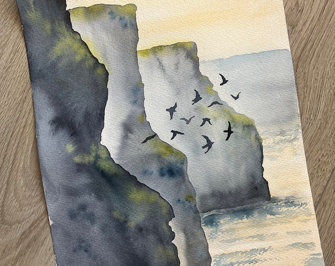 Original Watercolor Painting of Cliffs of Moher, Ireland, Watercolor ...