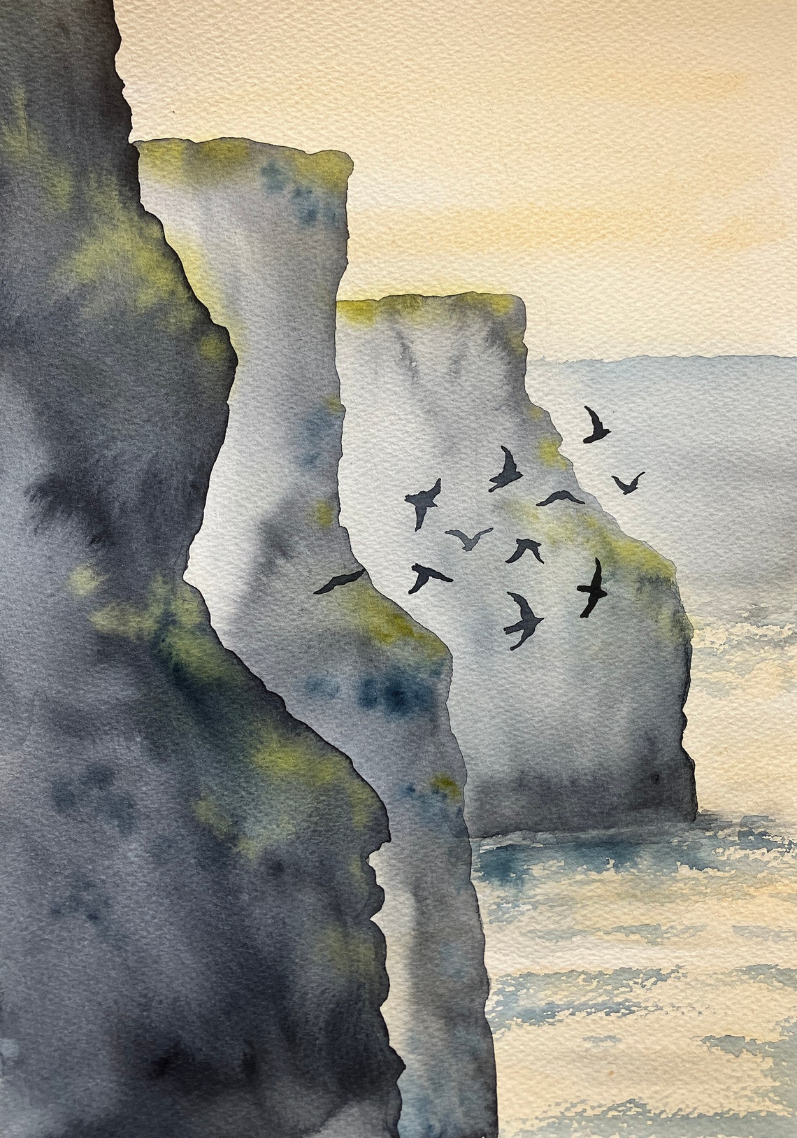 Original Watercolor Painting of Cliffs of Moher, Ireland, Watercolor ...