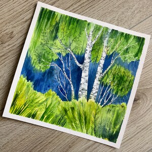 Original Watercolor Painting of Birch Trees in the Spring Forest ...