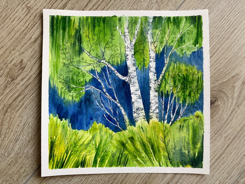 Original Watercolor Painting of Birch Trees in the Spring Forest ...