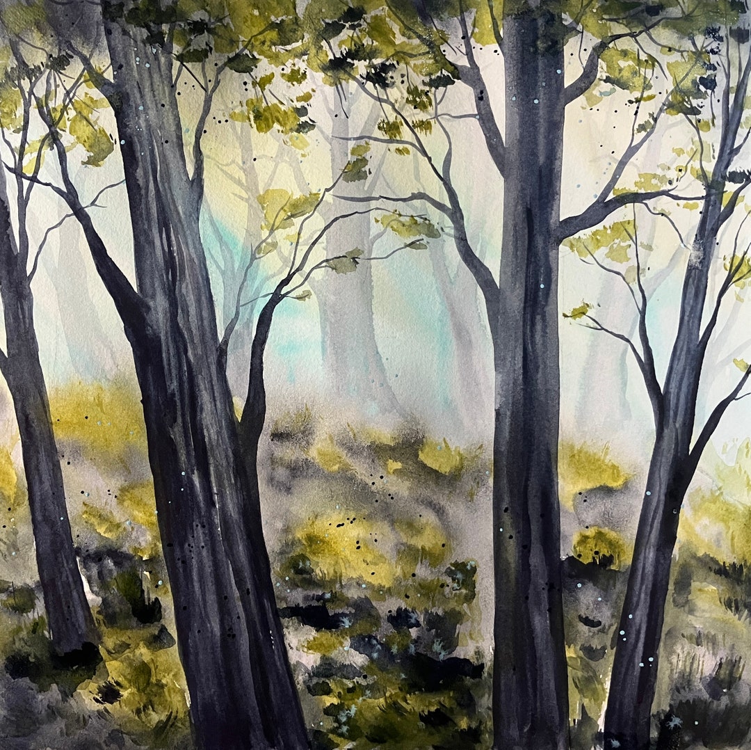 Original Watercolor Painting, Trees, Forest in Spring, Misty Forest ...
