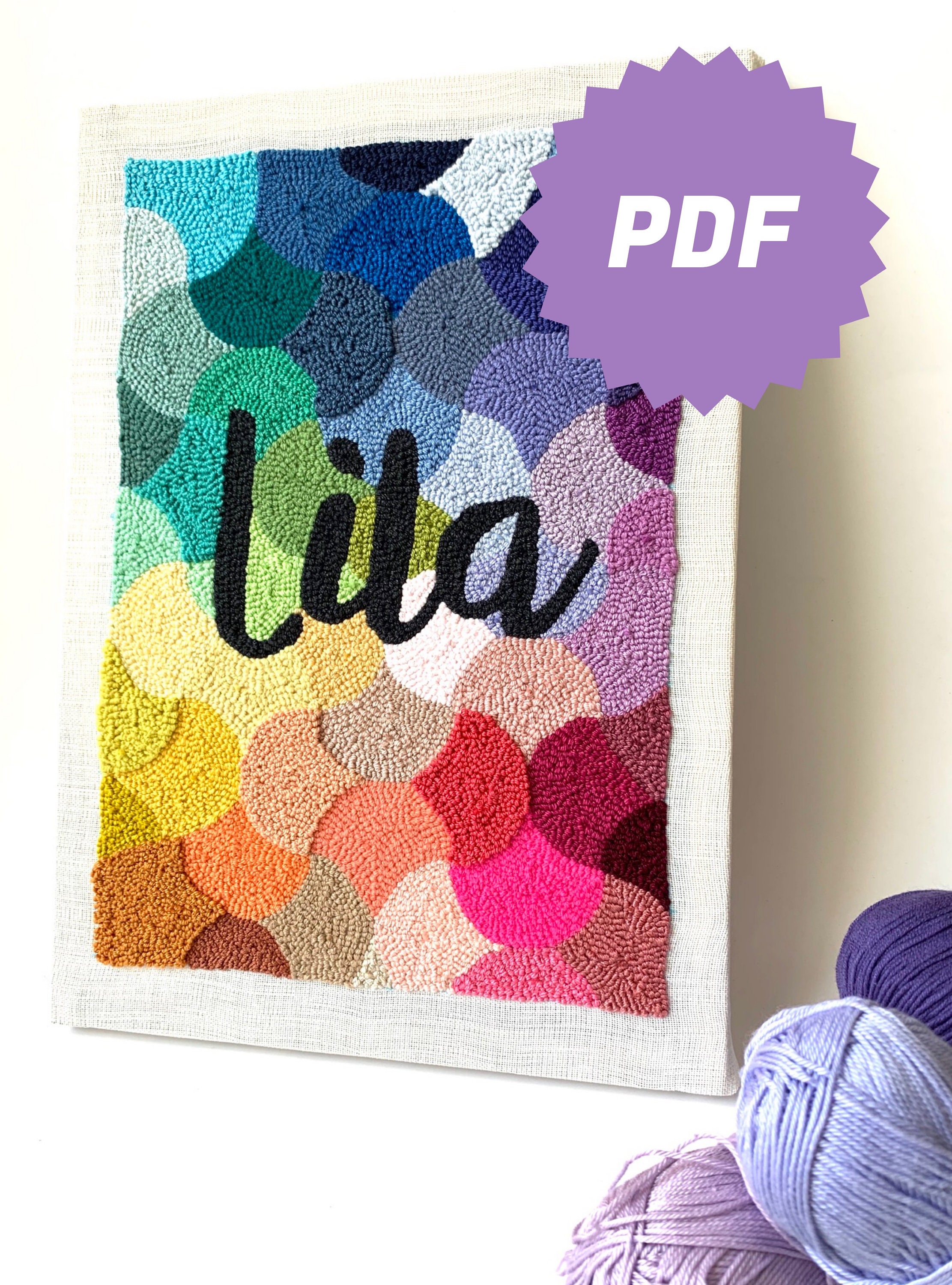 Rainbow Punch Needle Art Digital Pattern With Custom Name - Etsy