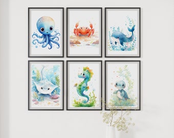 Neutral Under the Sea Nursery Prints, Nautical Ocean Animal Posters ...