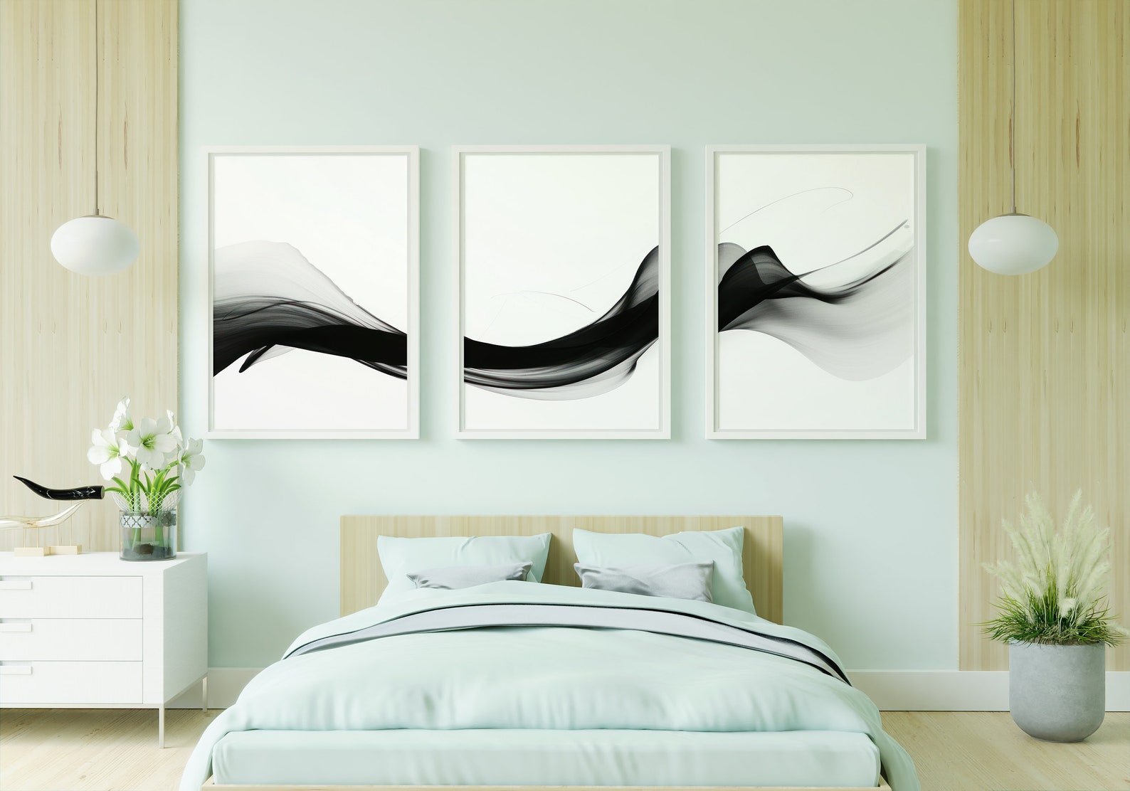 Modern Simple Wall Art Set of 3, Abstract Art Black and White Prints ...