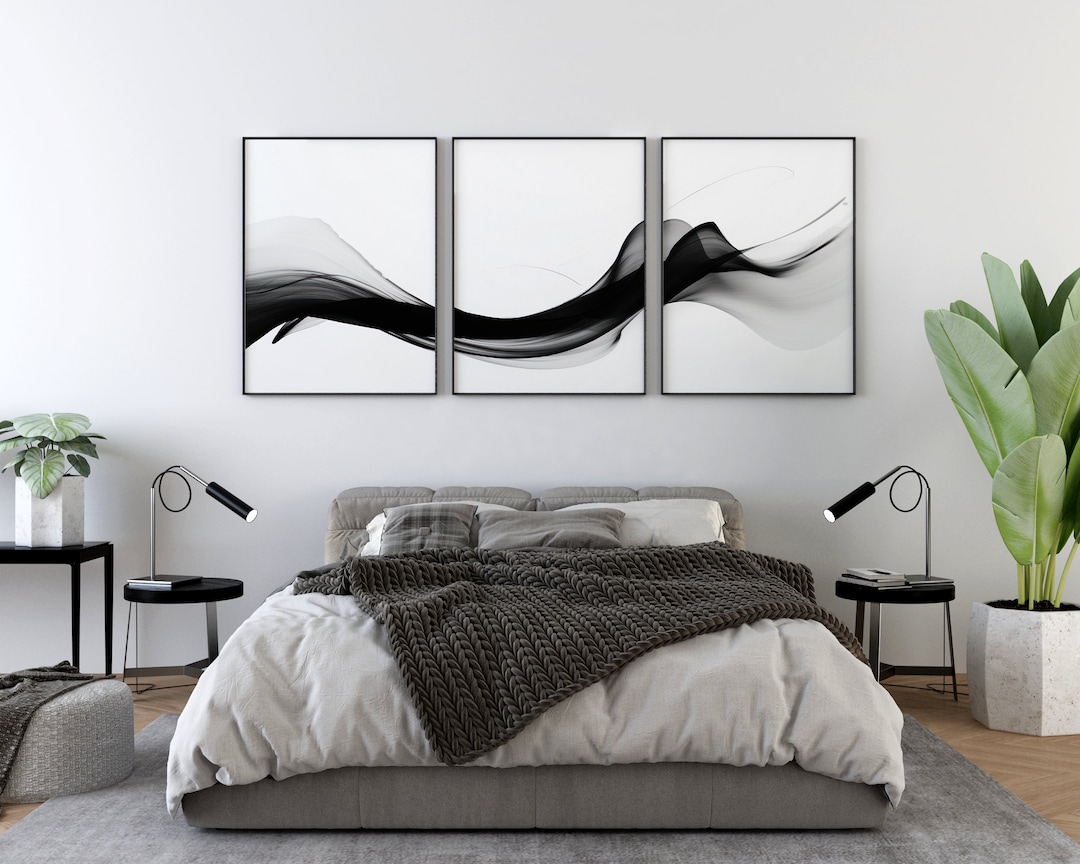 Modern Simple Wall Art Set of 3, Abstract Art Black and White Prints ...
