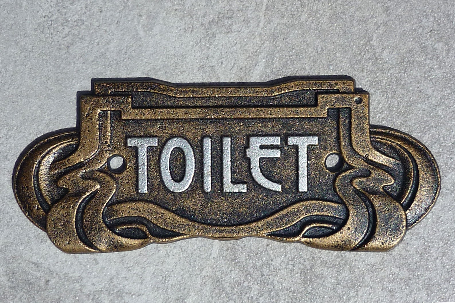 TOILET SIGN Art Nouveau Style Antique Bronze Finish Cast Iron 18.5cm X ...