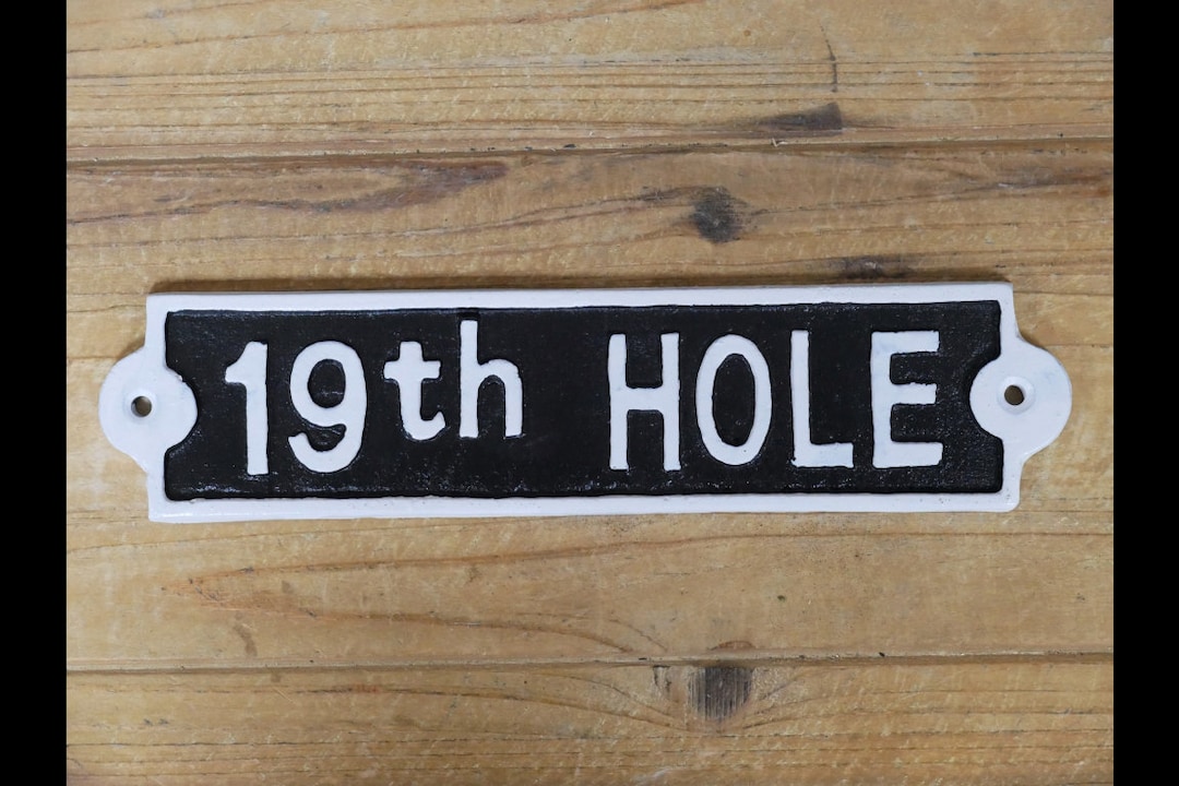19TH HOLE SIGN Cast Iron Plaque Funny Plaque Golfer Club Man Cave Wall ...