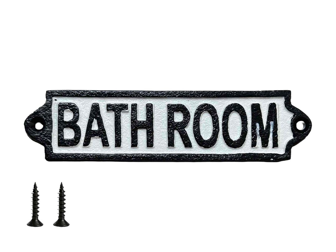 BATHROOM SIGN Traditional Style Cast Iron Door Plaque 20cm With Fixing ...