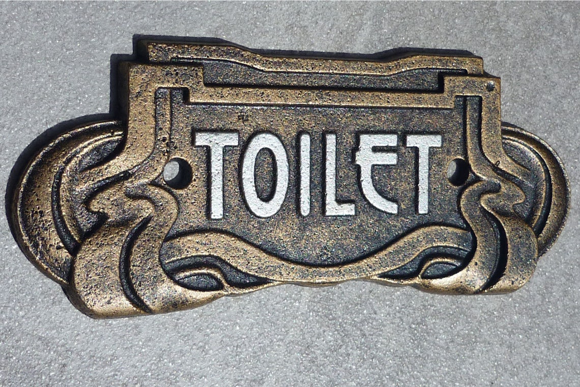 TOILET SIGN Art Nouveau Style Antique Bronze Finish Cast Iron 18.5cm X ...
