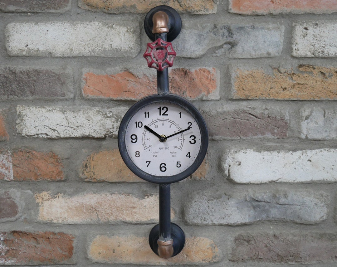 Industrial Wall Clock Large Pipe Clock 46cm Vintage Style Metal ...