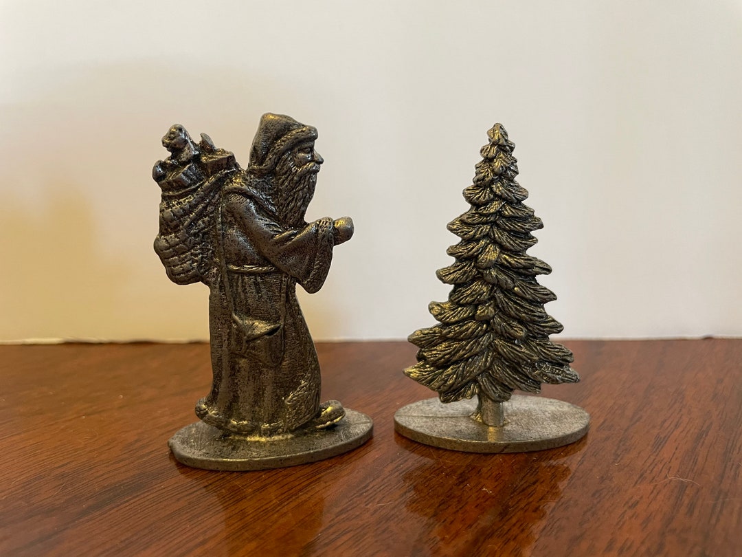 Metzke Pewter Santa and Tree Combo, Vintage Pewter Christmas Figurines ...