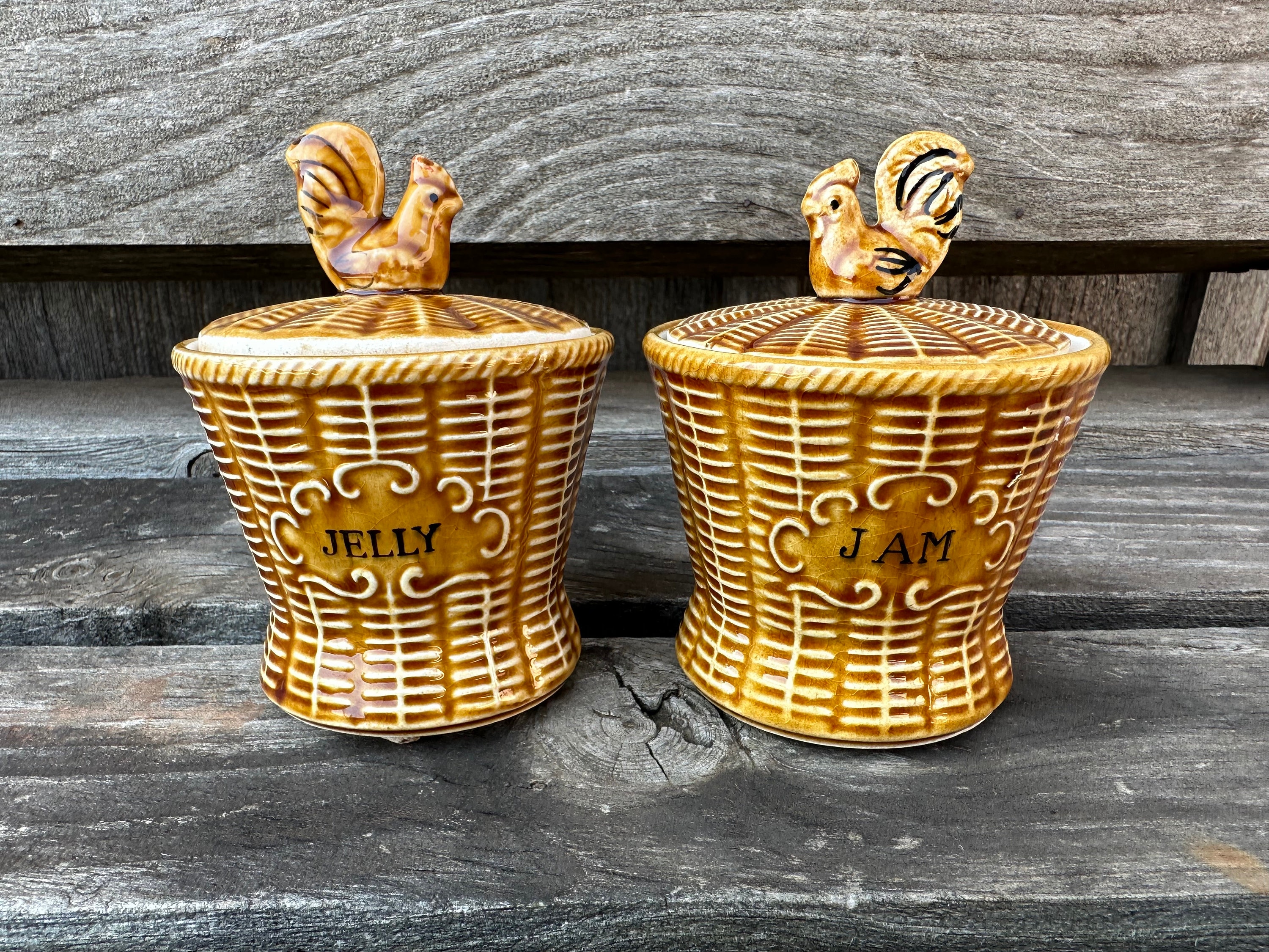 Vintage Basket Weave Chicken Jam and Jelly Jar Set Vintage - Etsy