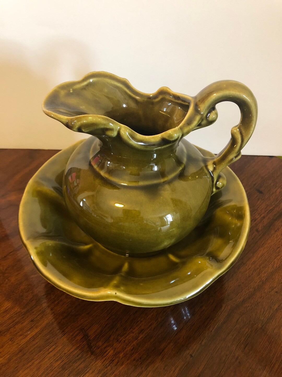 Vintage Mccoy Green Small Pitcher and Bowl, Mccoy Pitcher and Bowl ...