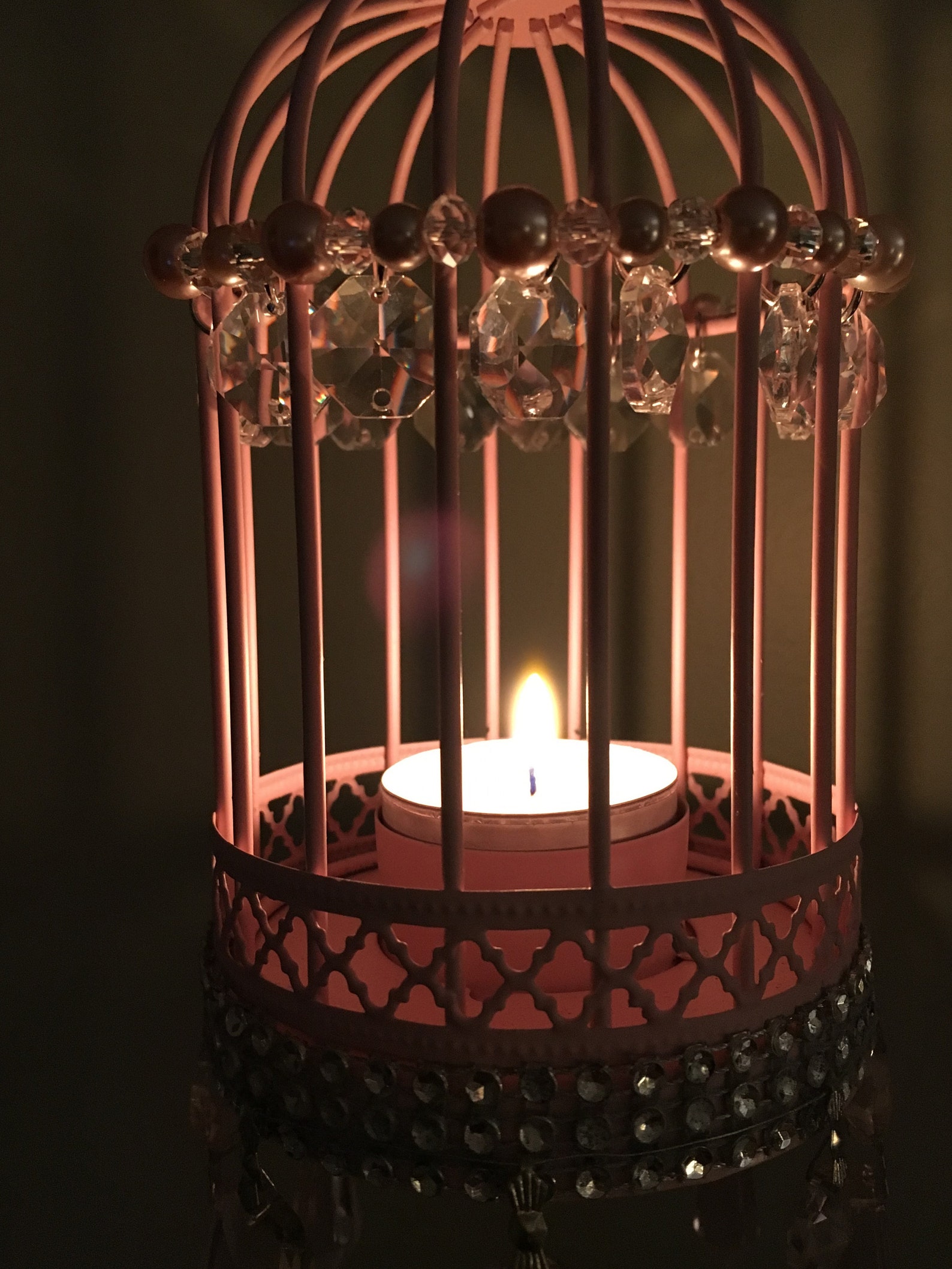 Miniature Birdcage Tea Light Candle Holder, Decorated With Pink Crystal ...