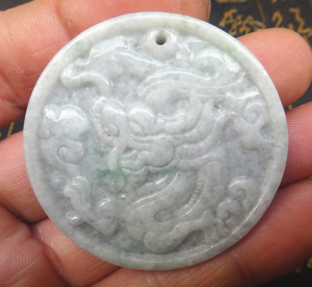Natural Green Jade Carved Dragon Pendants China Art Carved Lucky Dragon ...