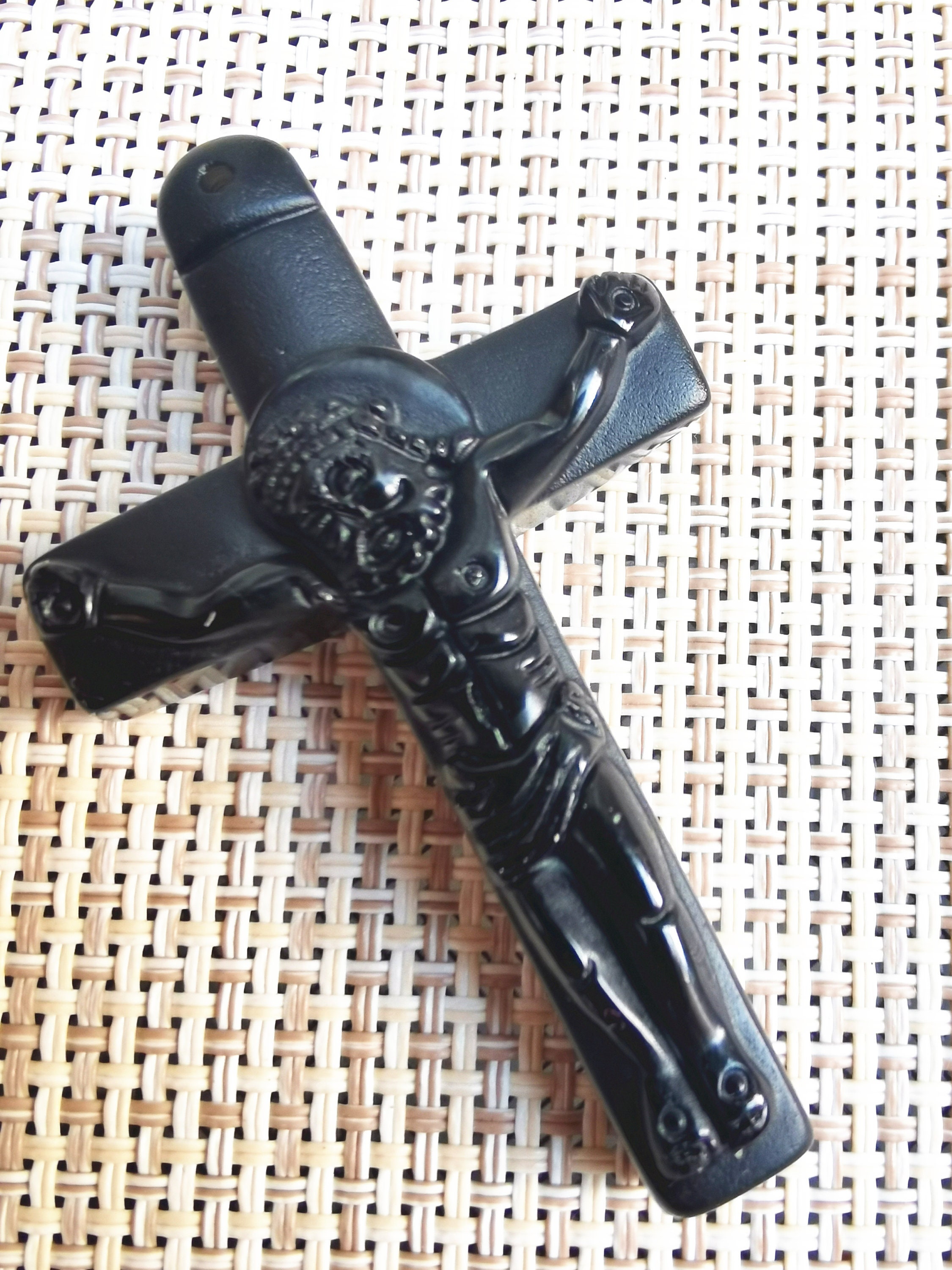 Natural Obsidian Jesus Cross Pendants - Etsy