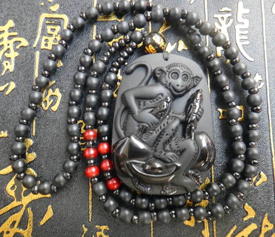 Natural Obsidian Monkey Pendant - Etsy
