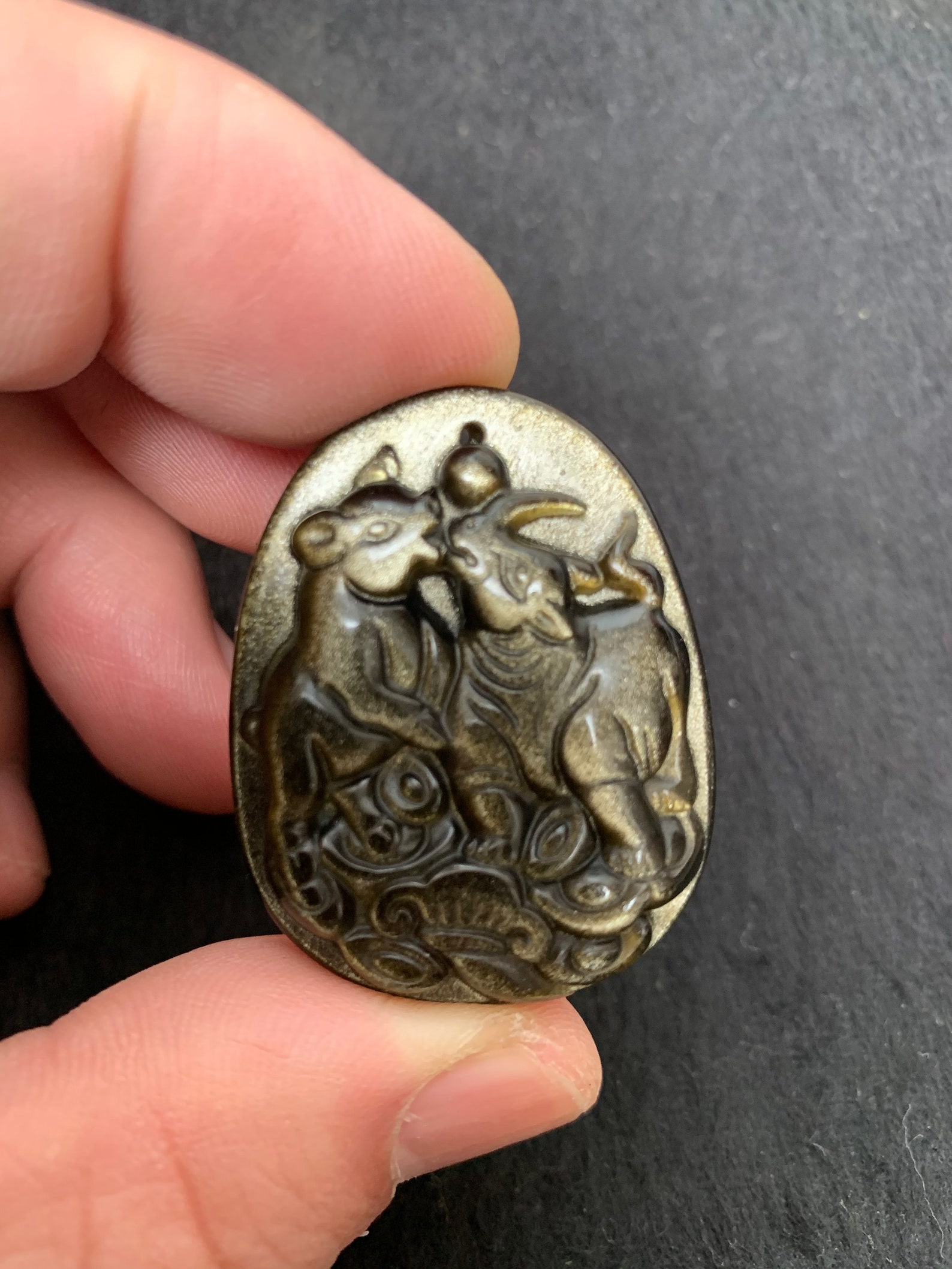 Natural Gold Obsidian Stone Carved Ox Pendants Carved Luck Ox - Etsy