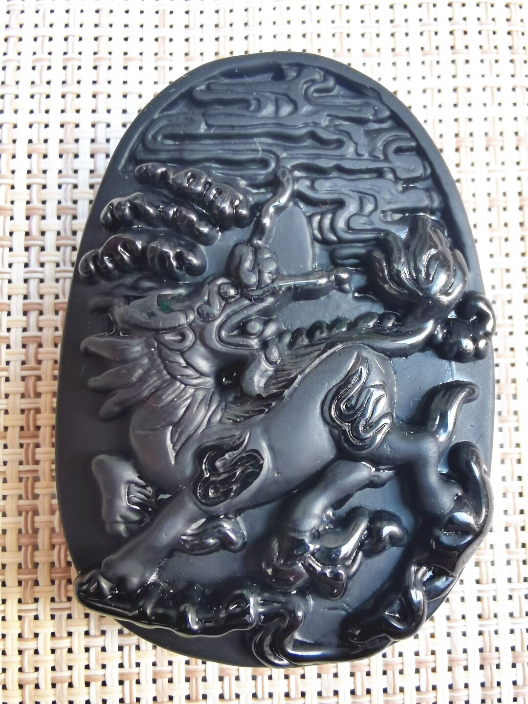 Natural Obsidian China Ancient Dragon Pendants Fortune and Evil Spirits ...