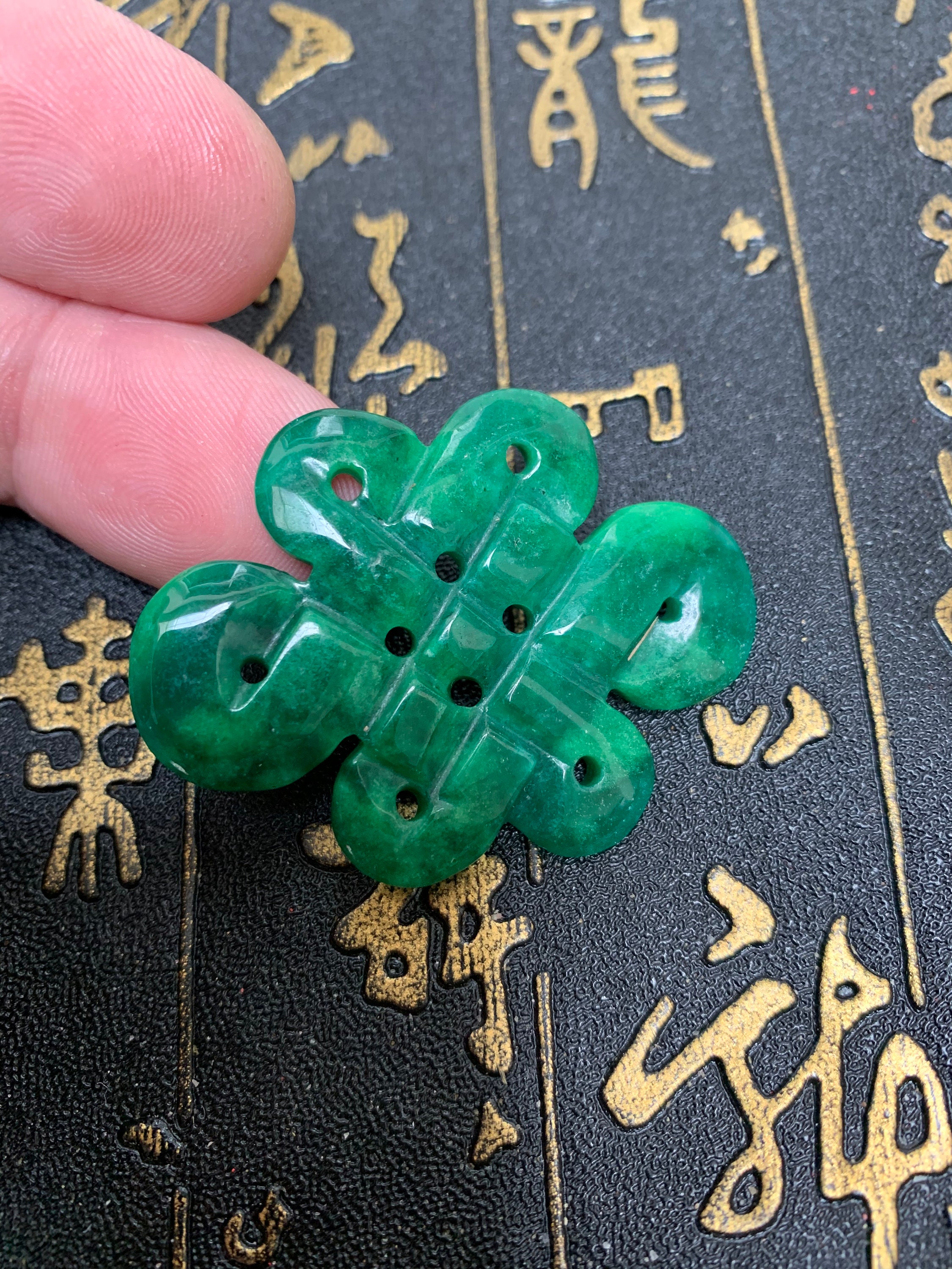 Chinese Green Jade Carved Chinese Knot Charm Pendant | Etsy