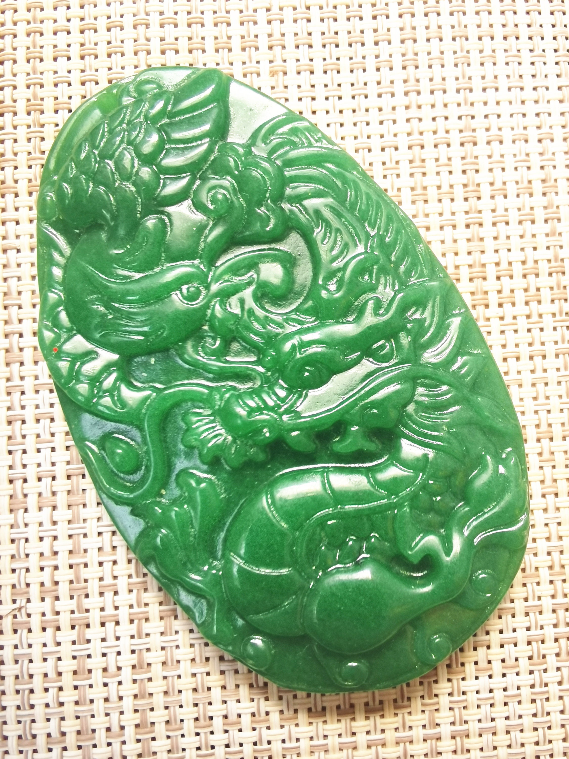 China green Jade carved Dragon Phoenix pendants Dragon Phoenix | Etsy