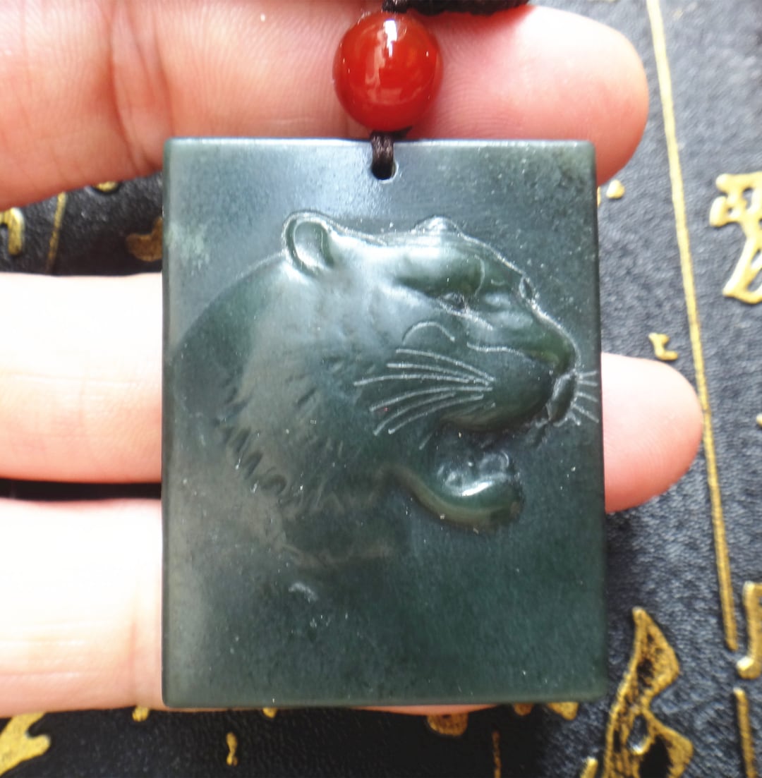 Natural Green Jade Carved Leopard Head Pendants - Etsy