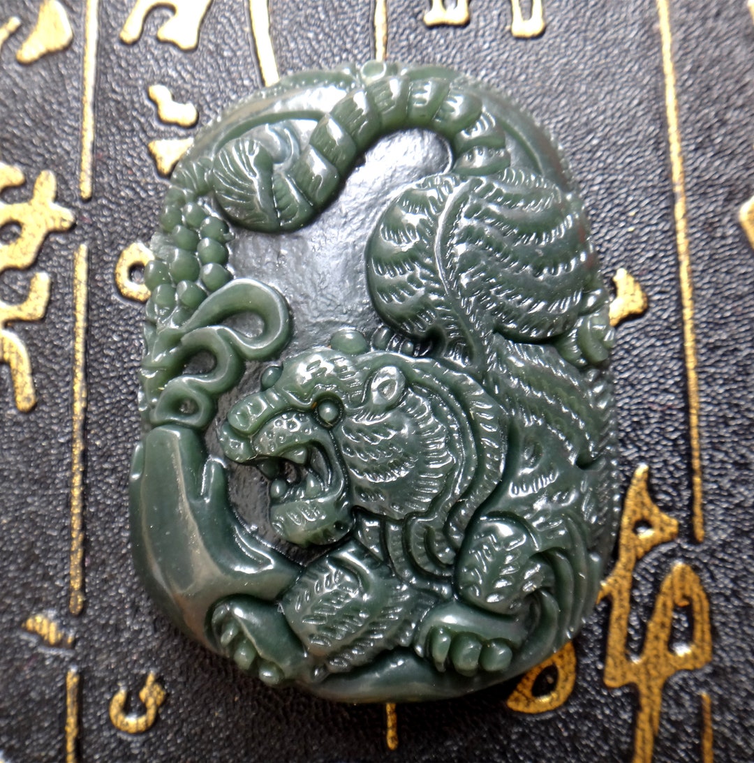 Natural Green Jade Carved Tiger Pendants Tiger Mascot - Etsy