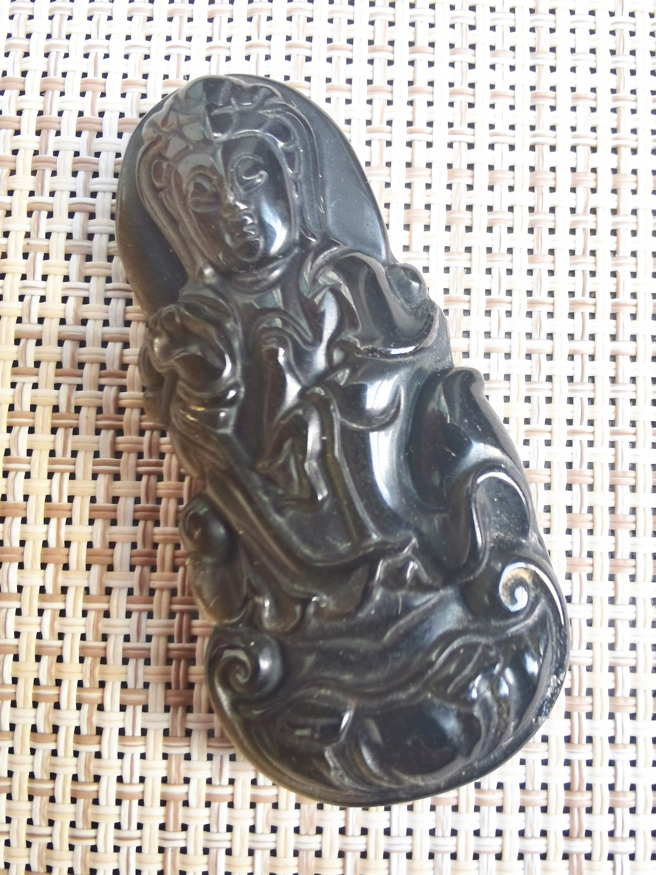 Natural Gold Obsidian Sculpture Guanyin Bodhisattva Statue Pendant ...