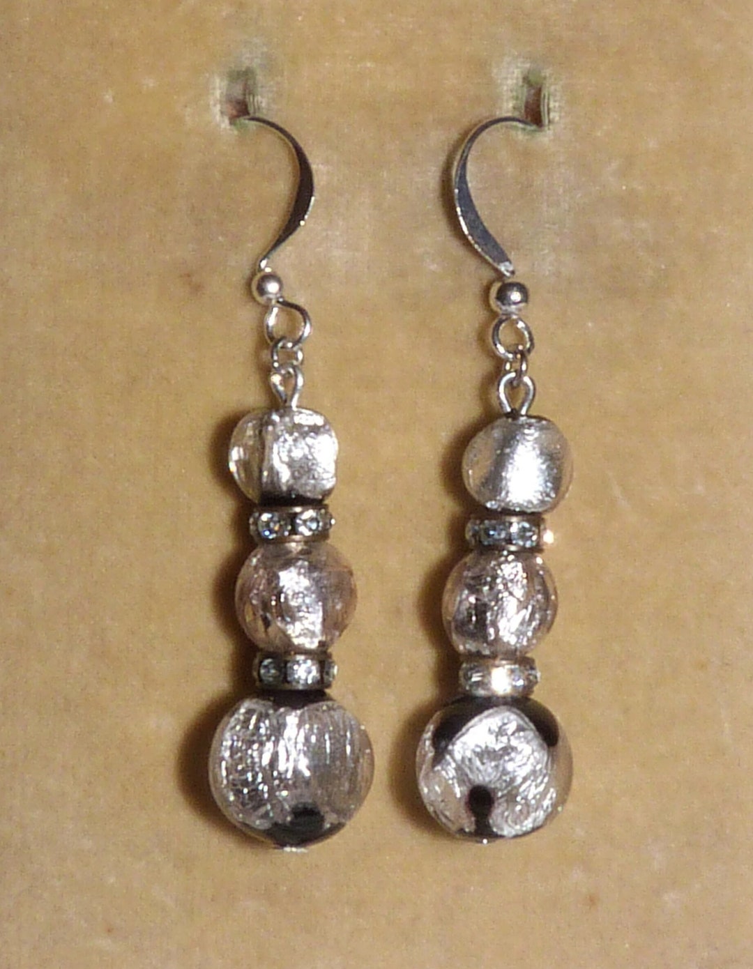 Art deco Venetian silver foil & black glass bead earrings to match ...