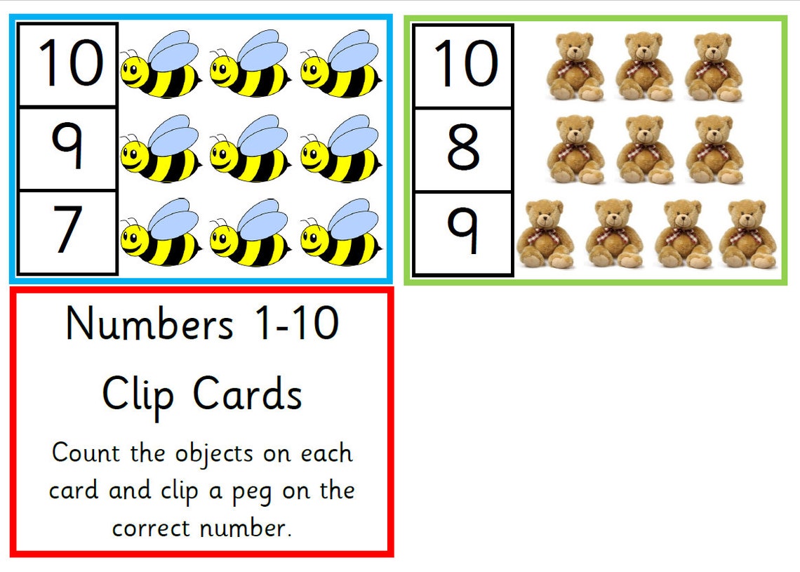 Printable Number Clip Cards 0-10 Peg Cards Counting Cards - Etsy UK