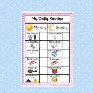 Printable Daily Routine Chart Pink Reward Chart Morning | Etsy