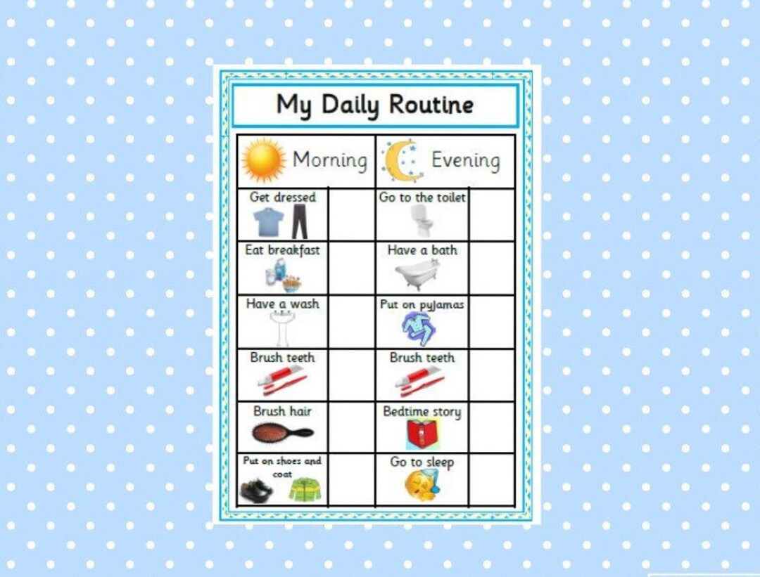 Printable Daily Routine Chart, Blue Reward Chart, Morning Routine ...