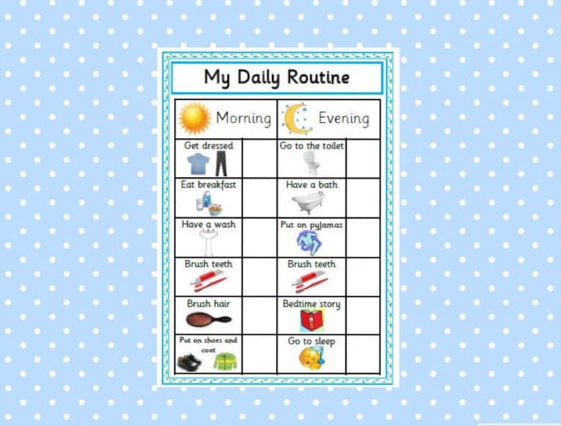 Printable Daily Routine Chart Blue Reward Chart Morning - Etsy
