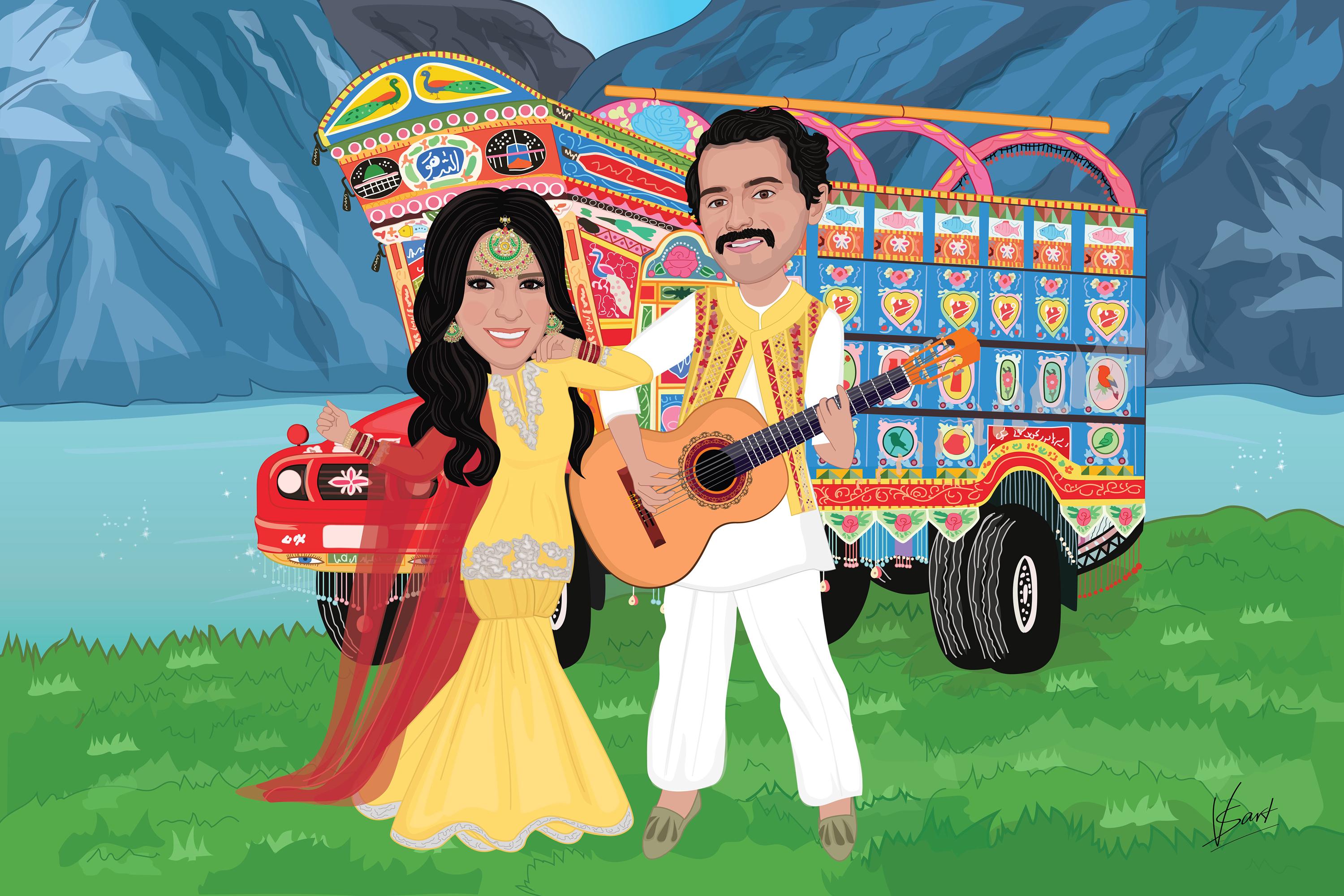 Custom Indian Wedding Caricature, Wedding Invitation, Couple Cartoon ...