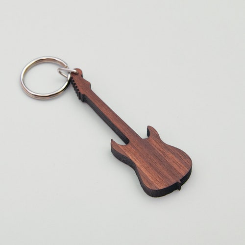 Personalized Electric Guitar Keychain Walnut / Guitar Gift / | Etsy