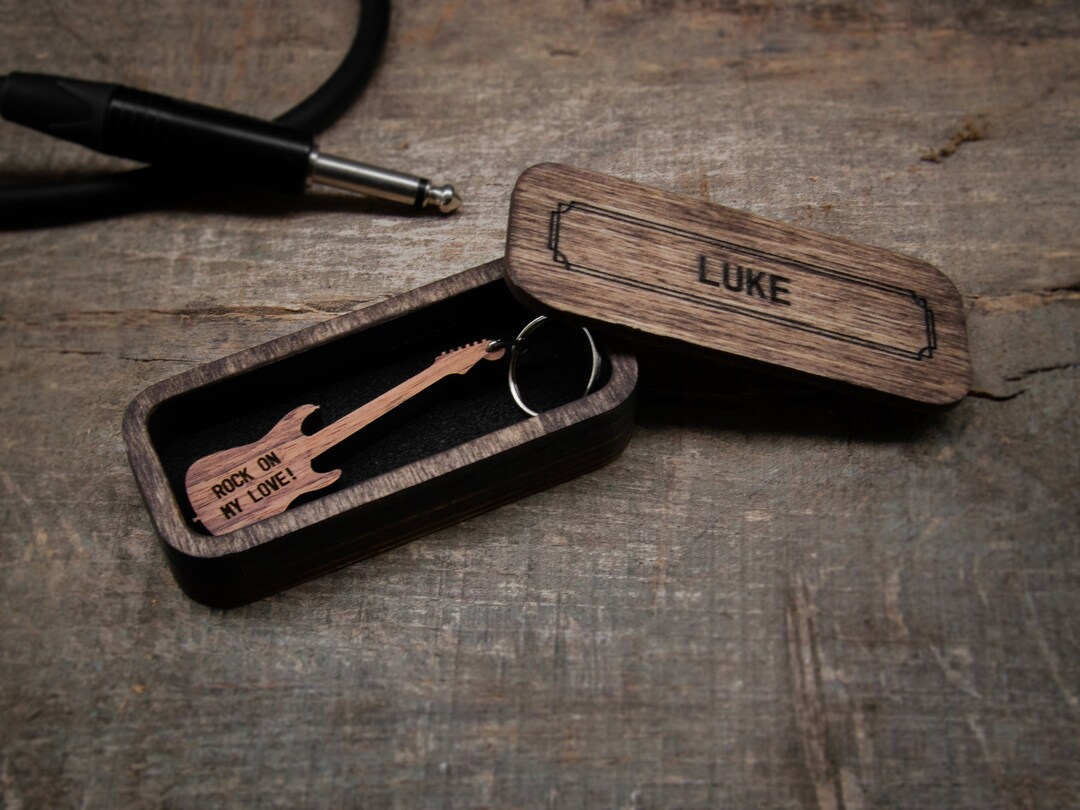 Personalized Electric Guitar Keychain Walnut / Guitar Gift ...