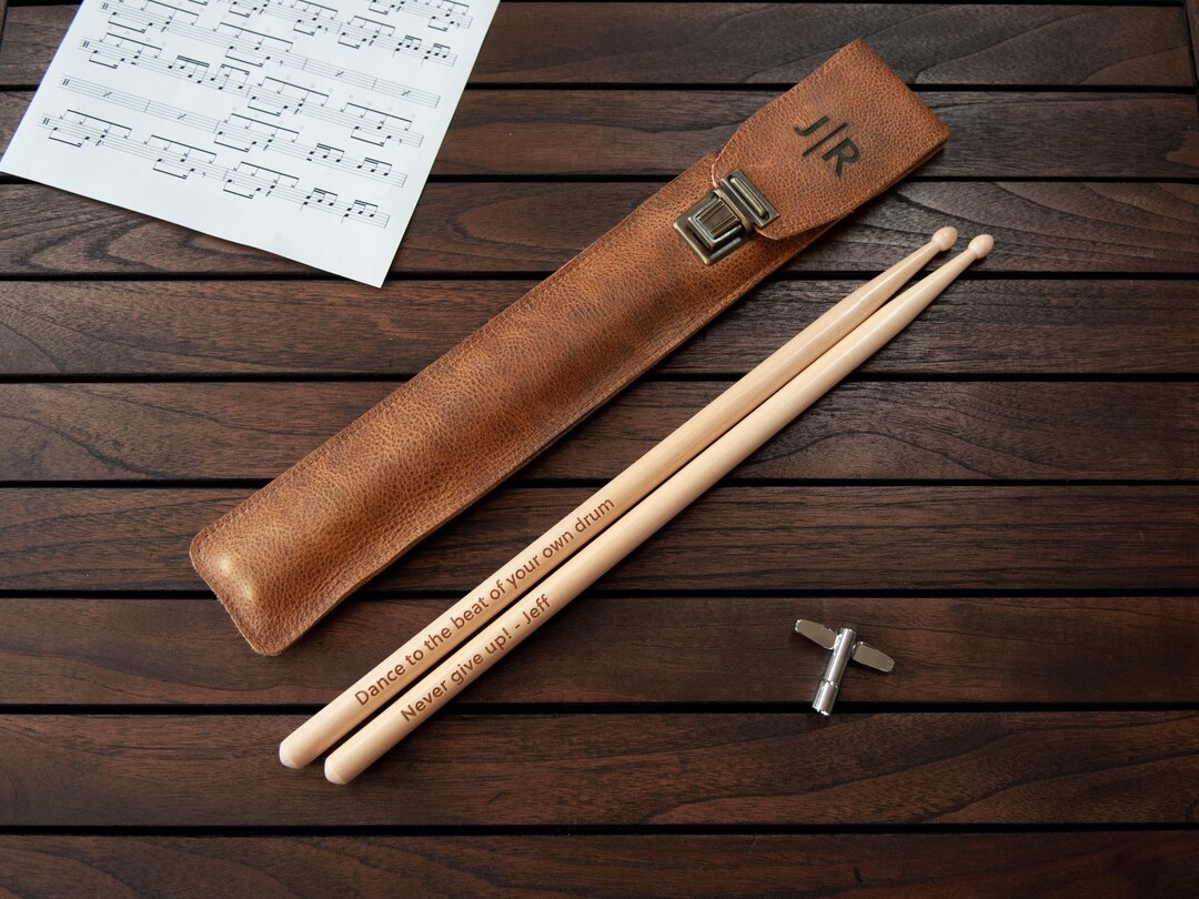 Personalized Drumsticks in Leather Cover - Light Brown - Engraved ...