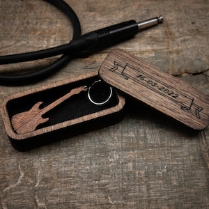 Personalized Electric Guitar Keychain Walnut / Guitar Gift ...