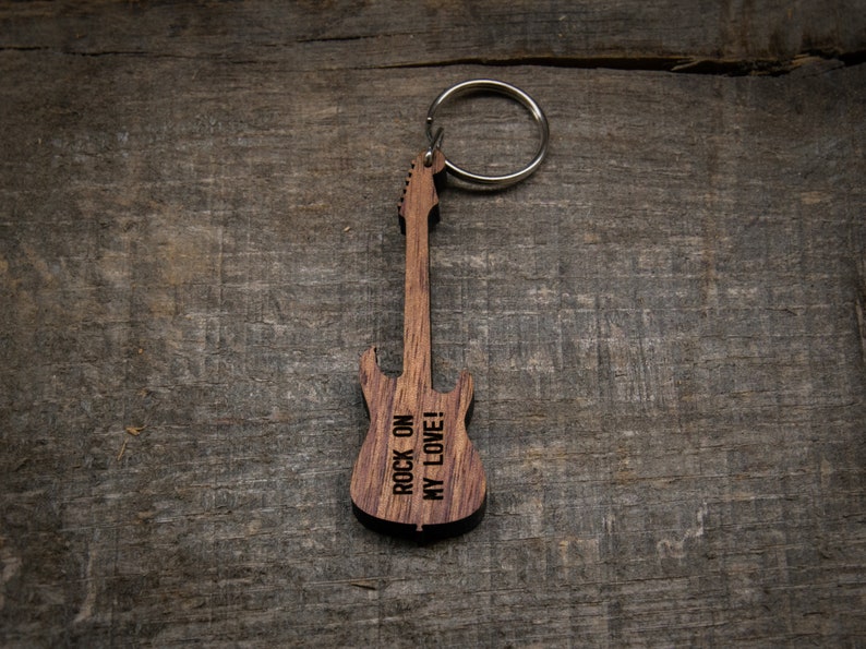 Personalized Electric Guitar Keychain Walnut / Guitar Gift / - Etsy