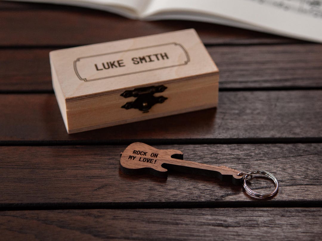 Personalized Electric Guitar Keychain Walnut / Guitar Gift ...