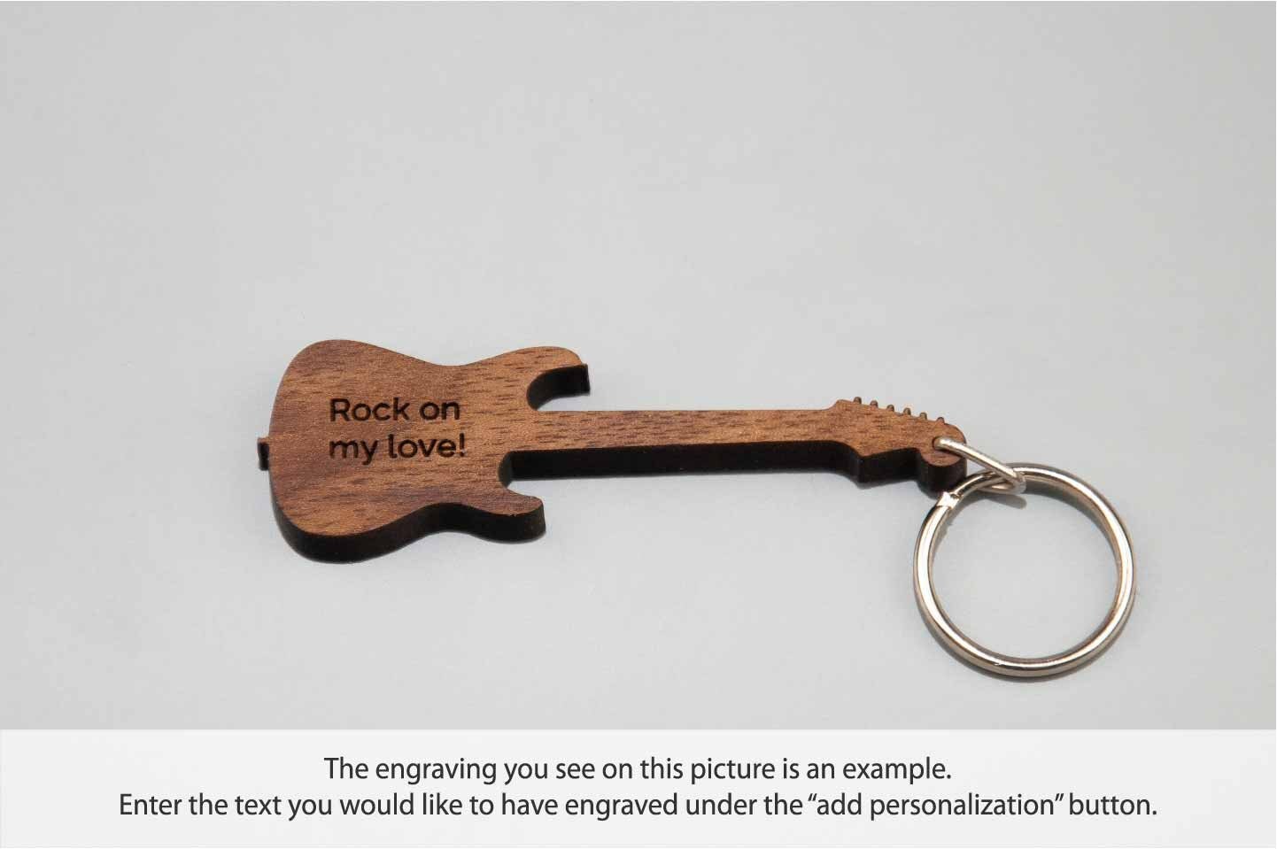 Personalized Electric Guitar Keychain Walnut / Guitar Gift / | Etsy