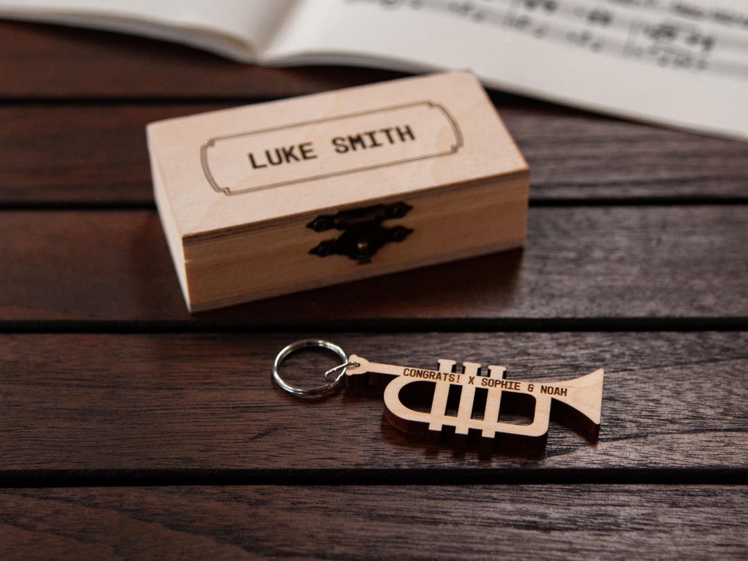 Personalized Trumpet Keychain Maple / Personalized Music Gift / Wooden ...