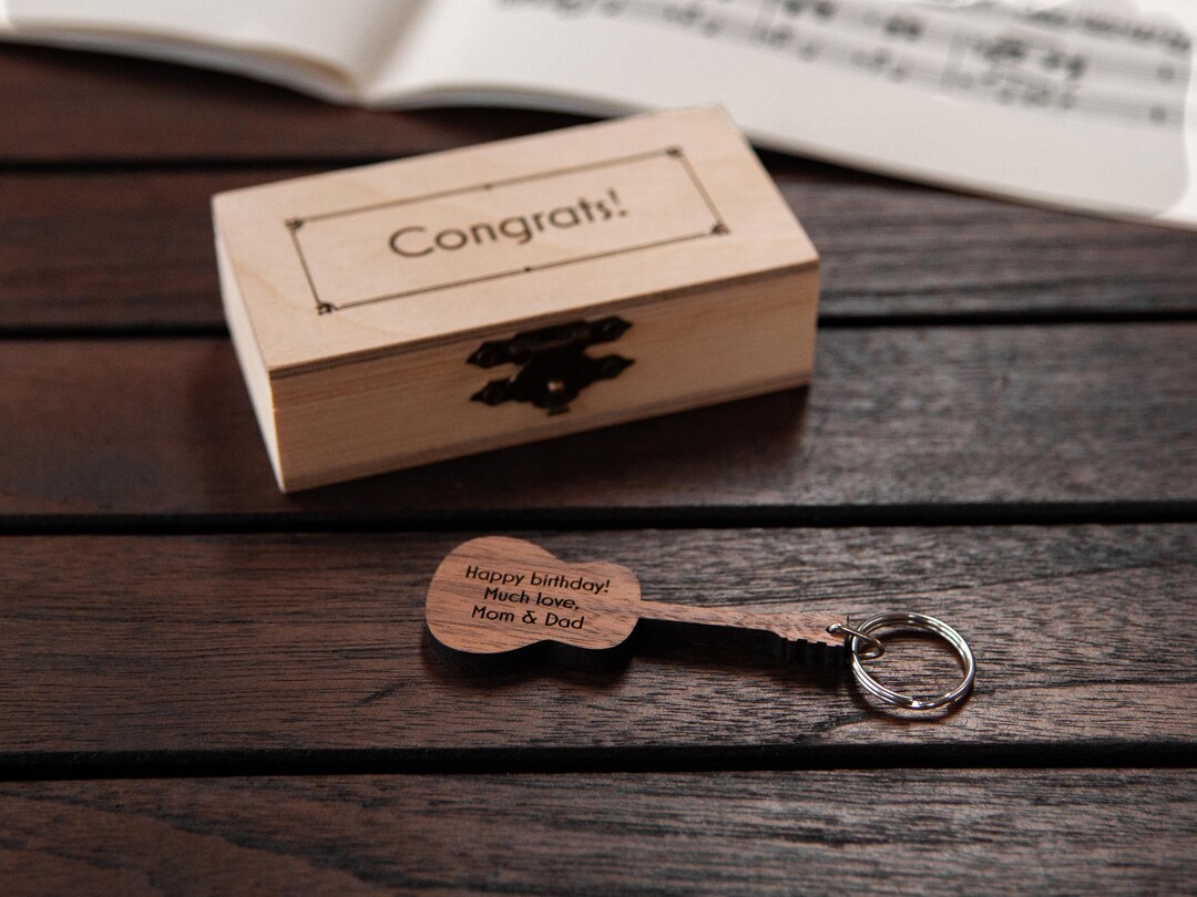 Personalized Guitar Keychain Walnut / Personalized Music Gift / Music ...