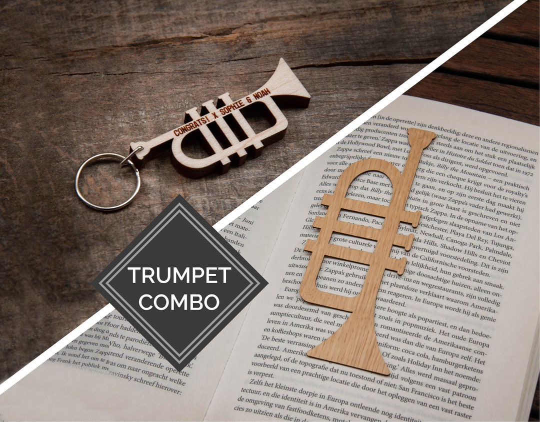 Trumpet Combo: Wooden Keychain & Wooden Bookmark / Engraved Music Gift ...